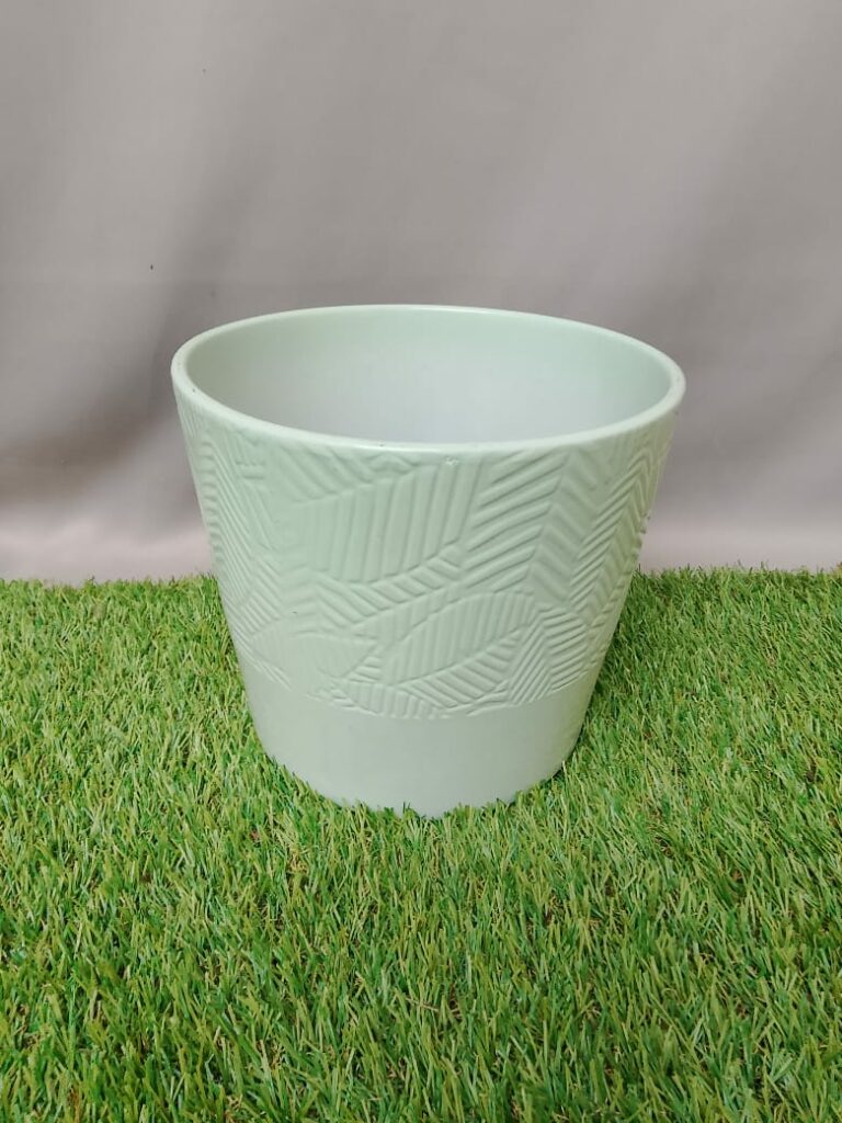 CERAMIC POT COVER LINA MINT GREEN GLOSS BIG LEAF 16.5 CM - Stodels